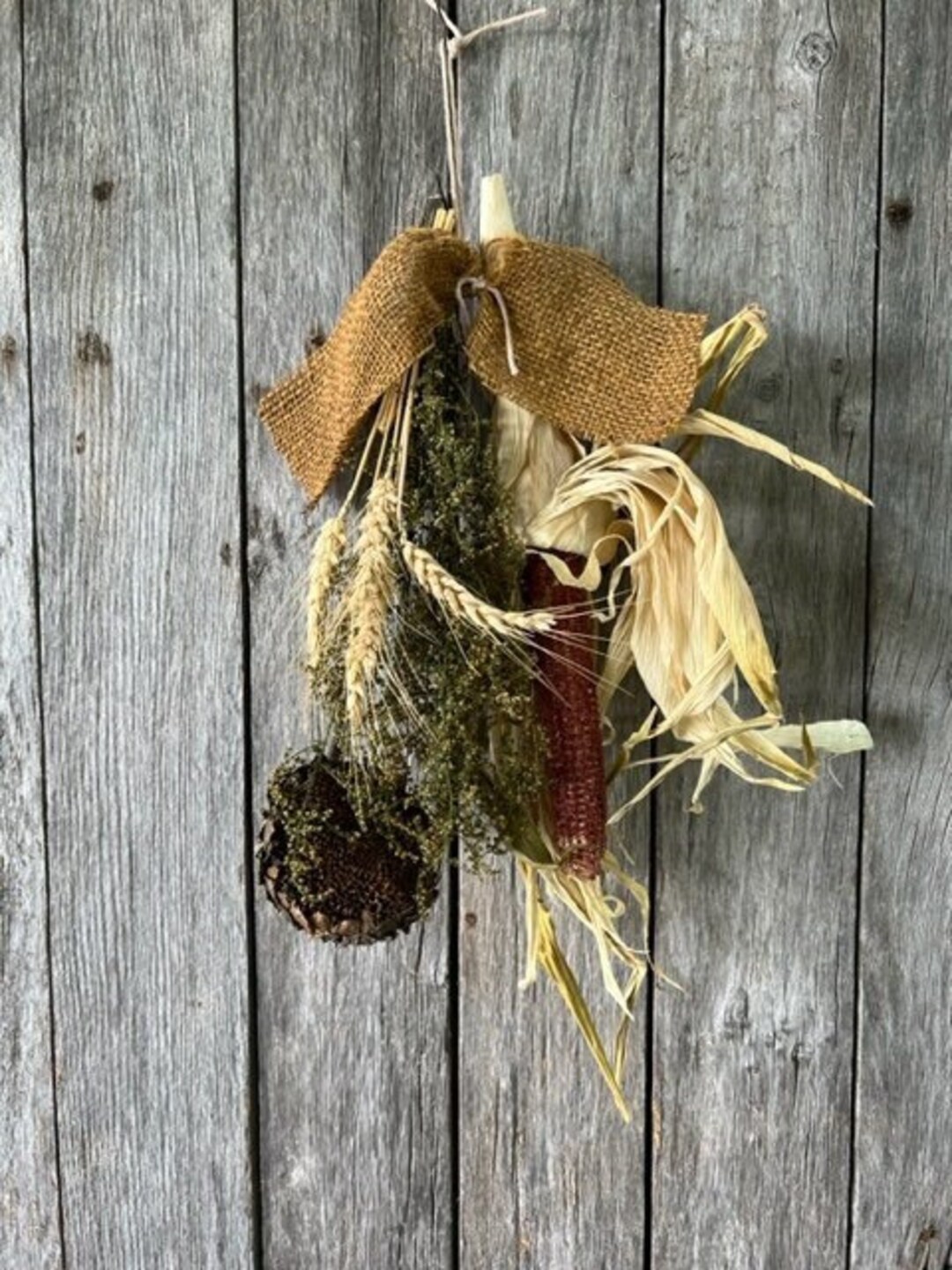 Primitive Dried Sunflower Dried Corn Cob Wheat Early Look Peg Hanger ...
