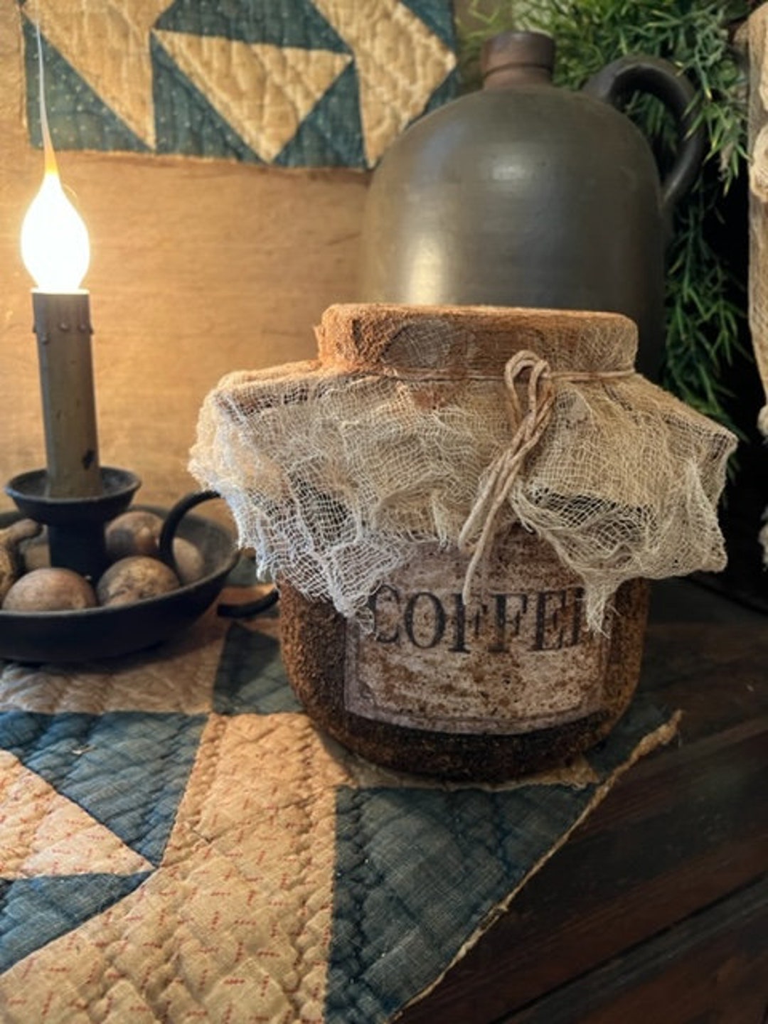 Primitive Pantry Jar COFFEE Large Grubby Grungy Homestead Cupboard Tuck ...
