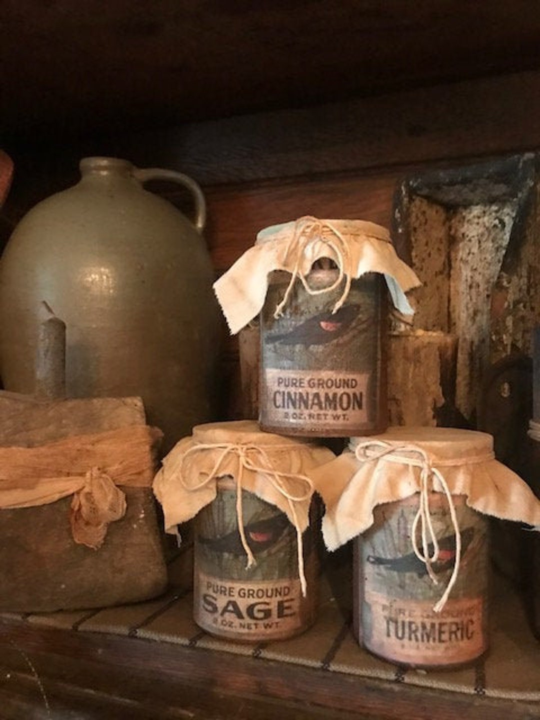 Primitive Blackbird Cinnamon ,sage, Turmeric Cans Early Look Pantry ...
