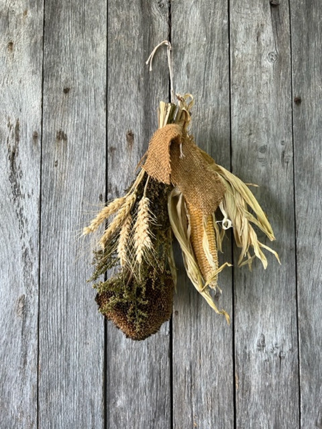 Primitive Dried Sunflower Dried Corn Cob Wheat Early Look Peg Hanger ...