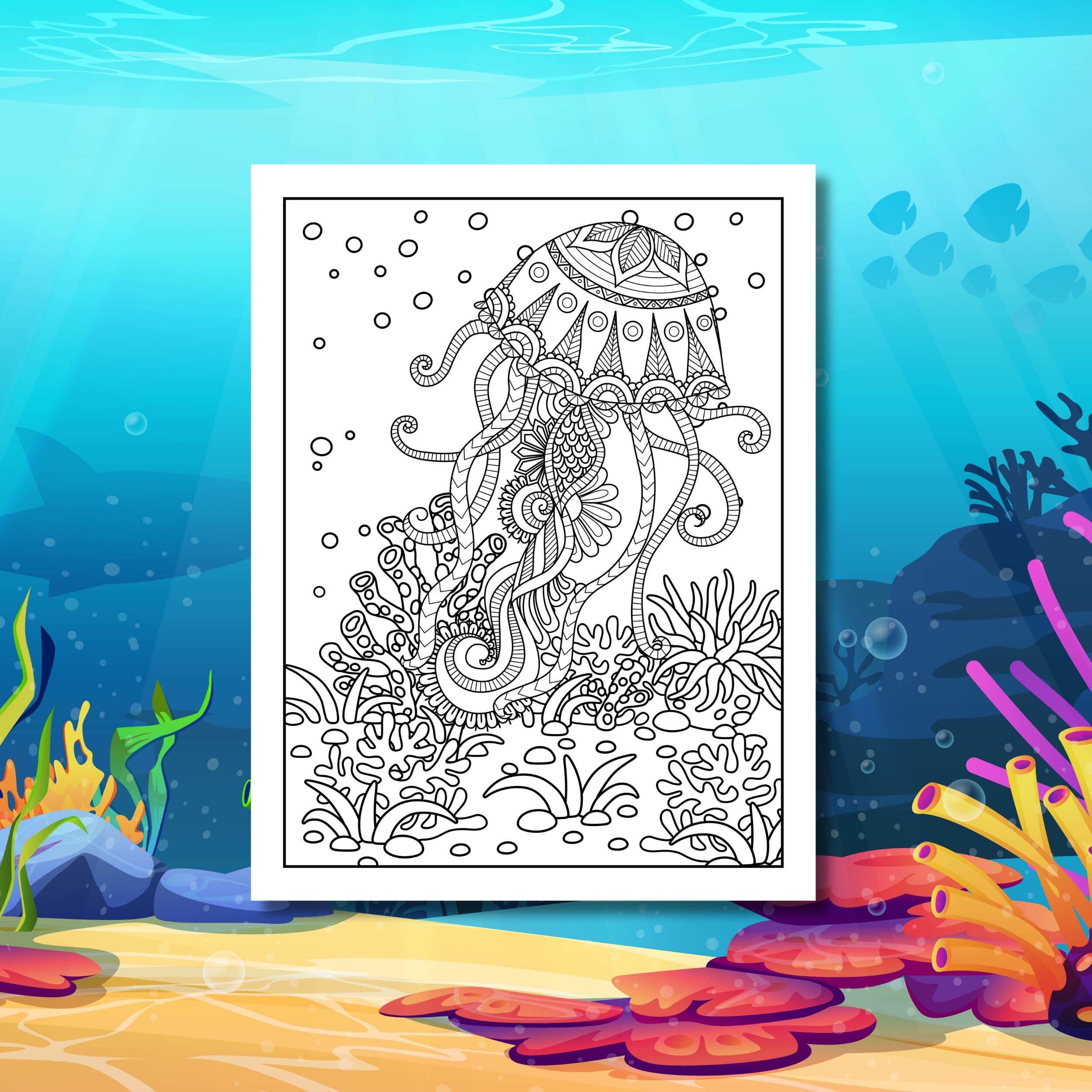 Sea Life Coloring Book for Adults: 40 Printable PNG Pages (digital ...