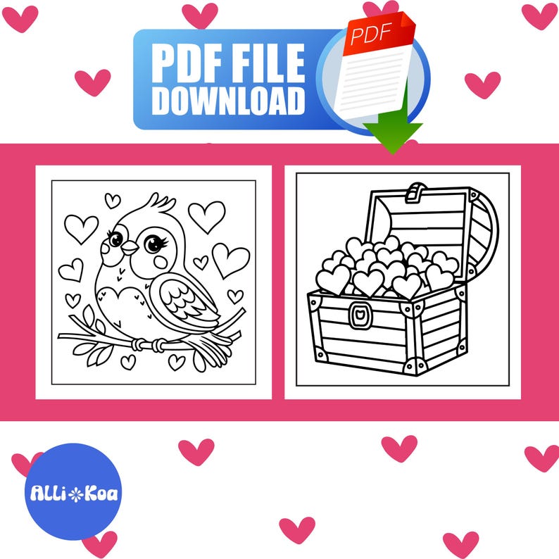 Love and Hearts Coloring Book, Bold and Easy Coloring Book, PDF ...