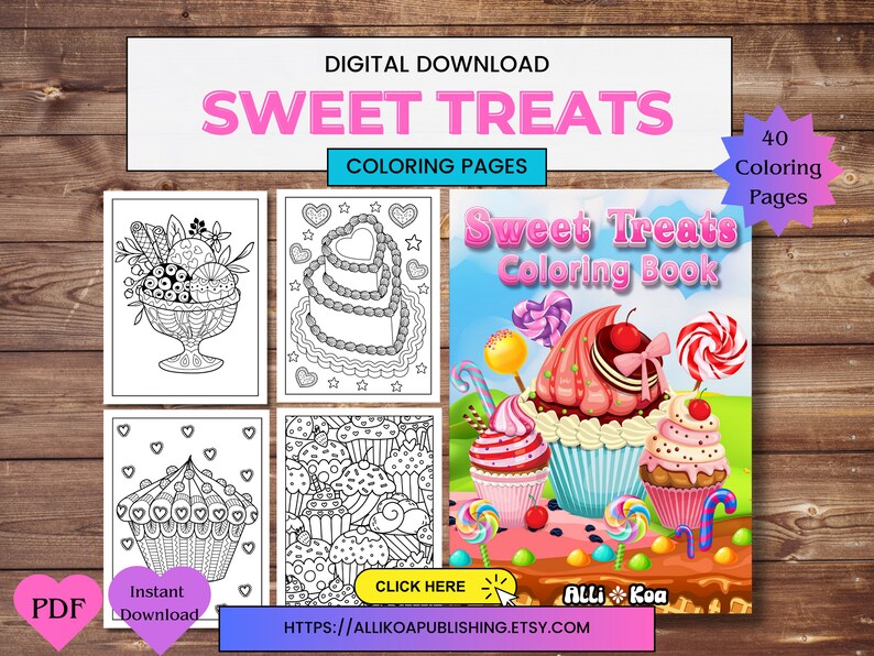 Sweets Coloring Book| 40 Bold and Easy Food Coloring Pages Printable ...