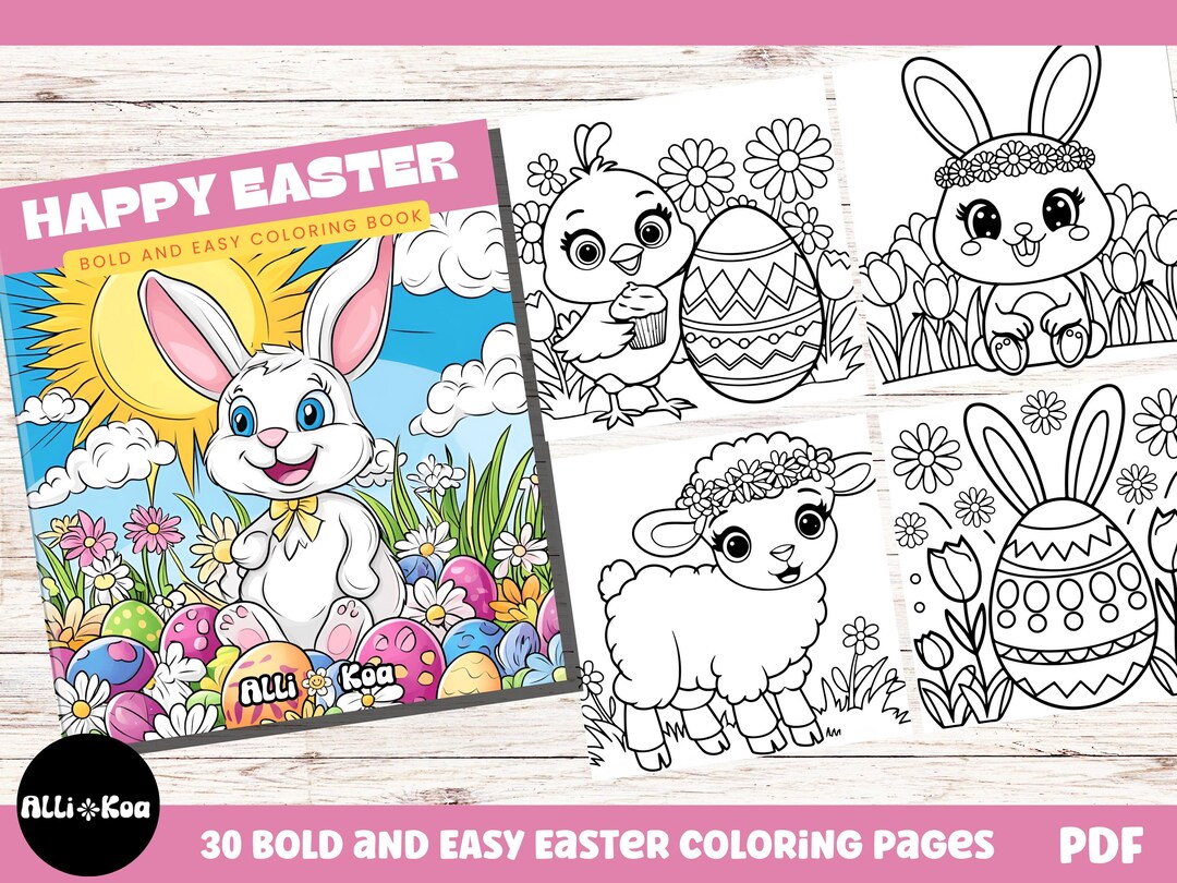 Happy Easter Coloring Book: 30 Bold & Easy Pages (printable PDF) - Etsy