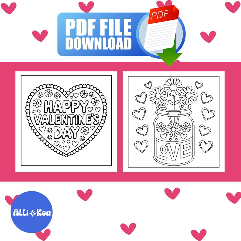 Love and Hearts Coloring Book, Bold and Easy Coloring Book, PDF ...