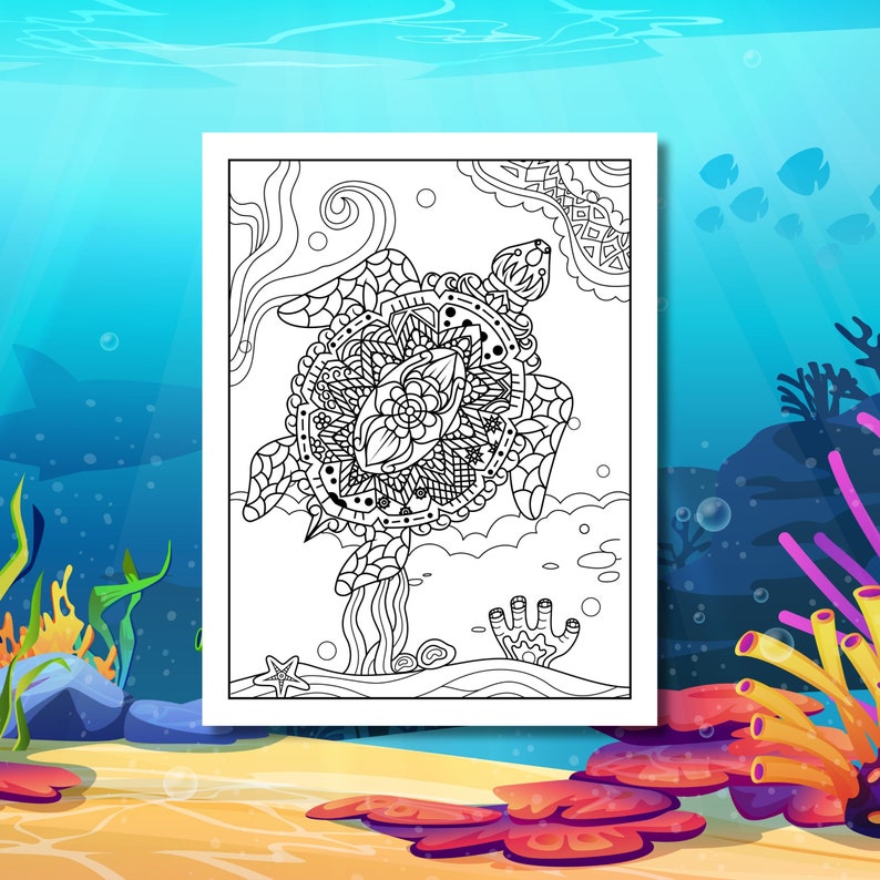 Sea Life Coloring Book for Adults: 40 Printable PNG Pages (digital ...