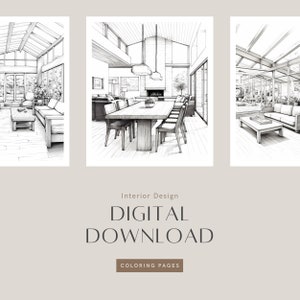 Modern Interior Design Coloring Pages: 30 Printable PNG Designs ...