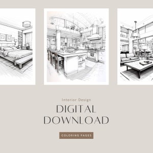 Modern Interior Design Coloring Pages: 30 Printable PNG Designs ...