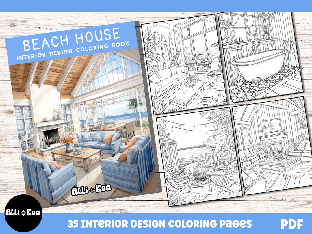 35 Beach House Coloring Pages L Coloring Book for Adults Kids L ...