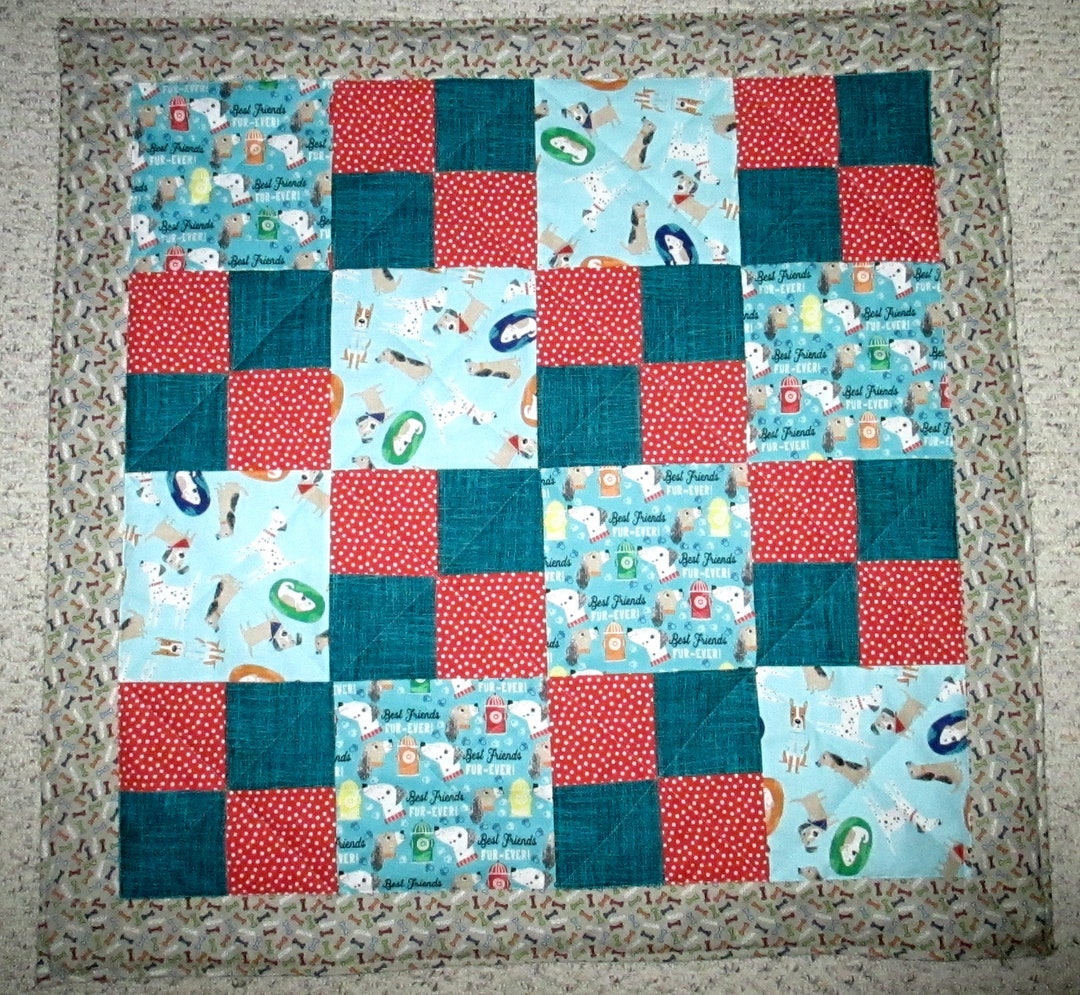 Love Dog Hydrant Pet Puppy Best Friends Fur Ever Patchwork Handmade Quilt Blanket Quilted Bright ...