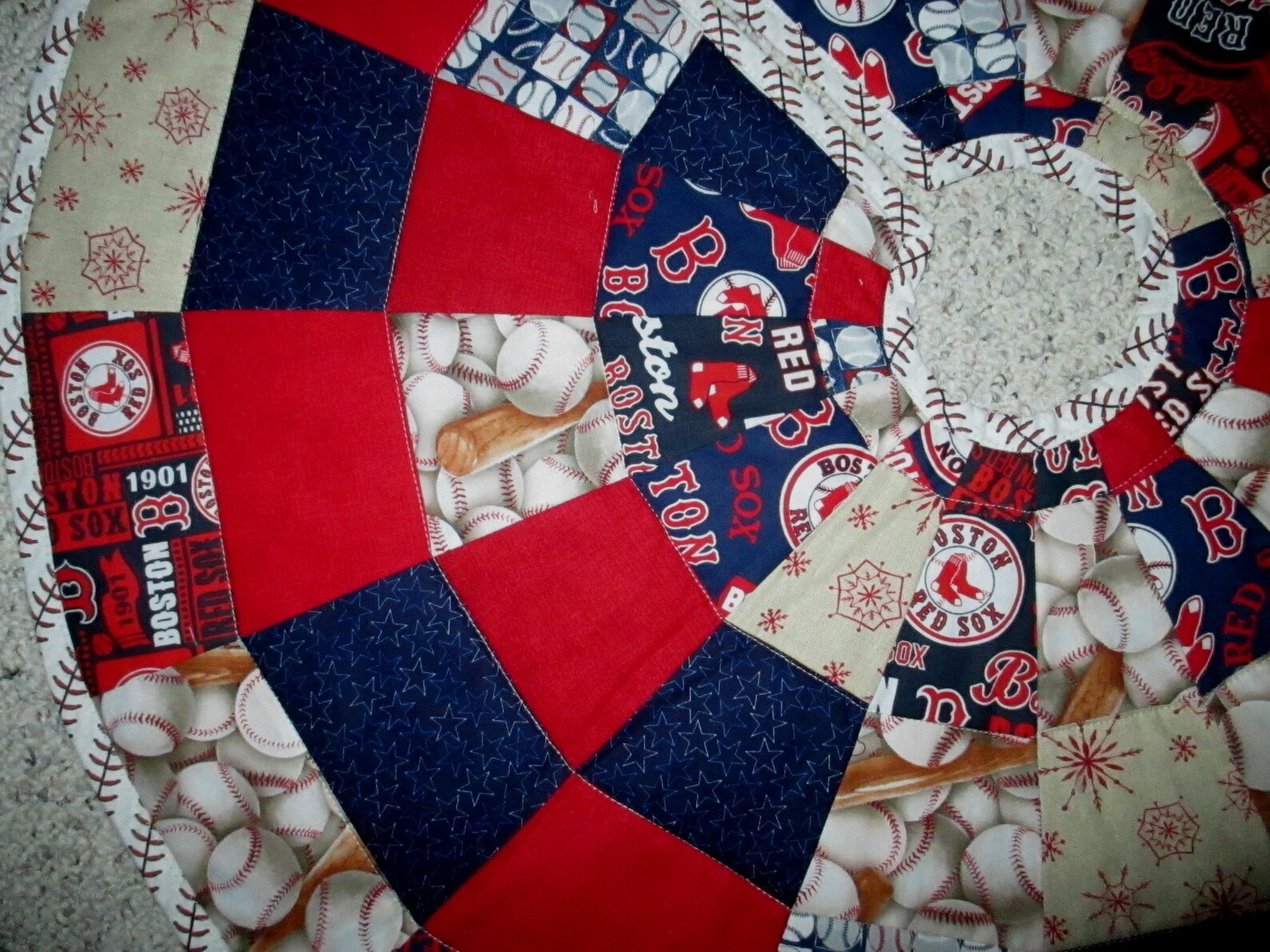 Christmas Tree Skirt 41" Round Quilted Reversible Boston Red Sox ...
