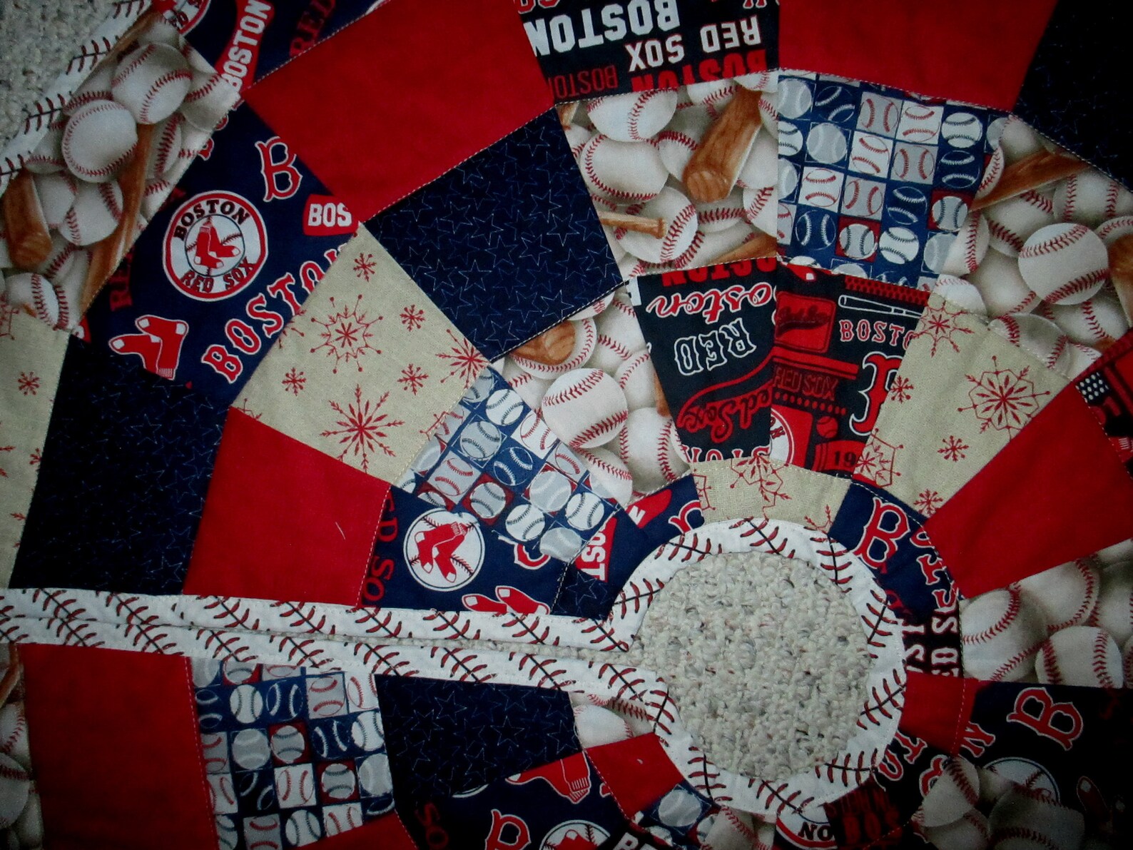 Christmas Tree Skirt 41" Round Quilted Reversible Boston Red Sox ...