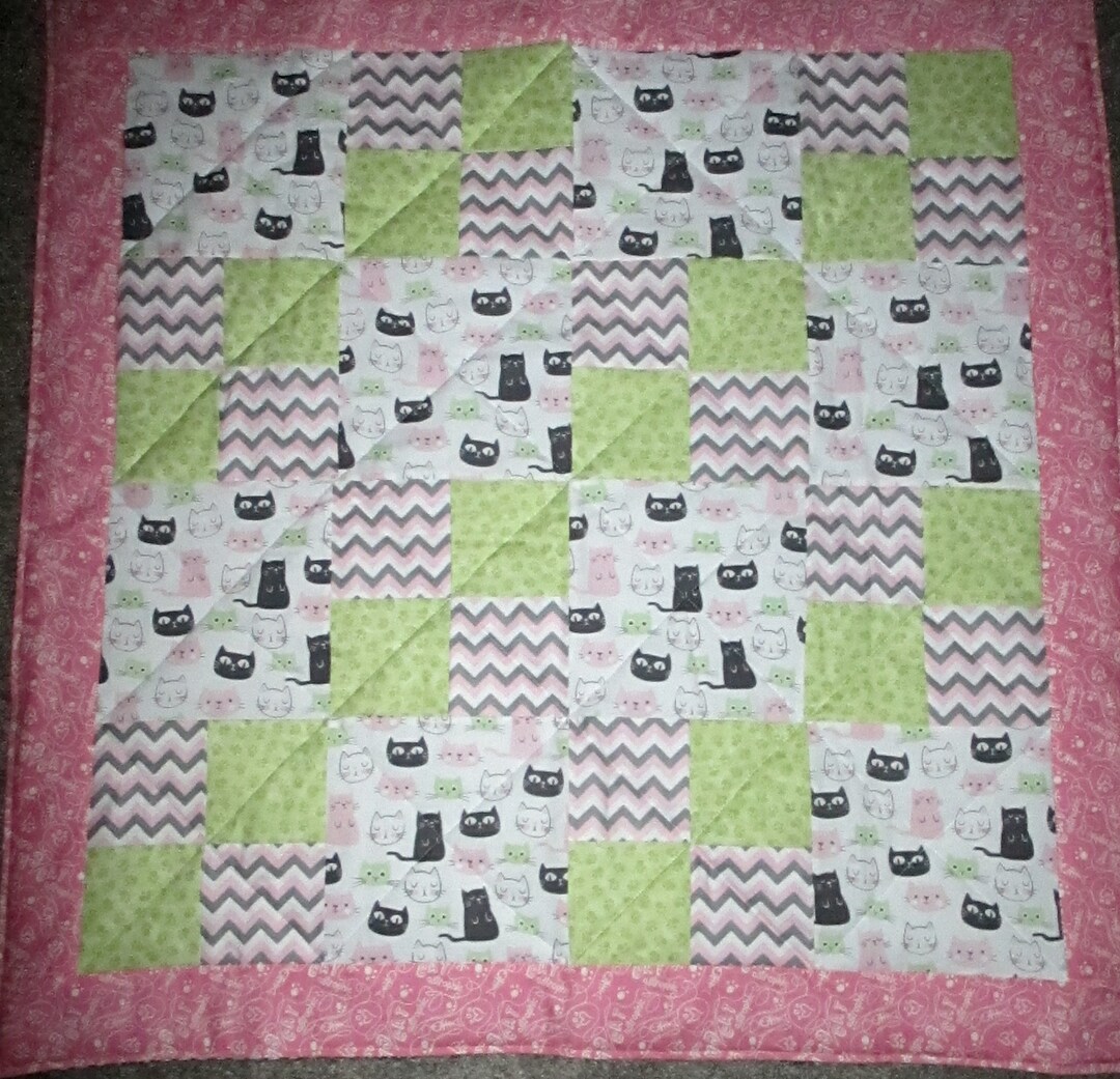 Cat Kitty Lime Paw Print Pink Grey Cheveron Whimsy Cat Patchwork ...