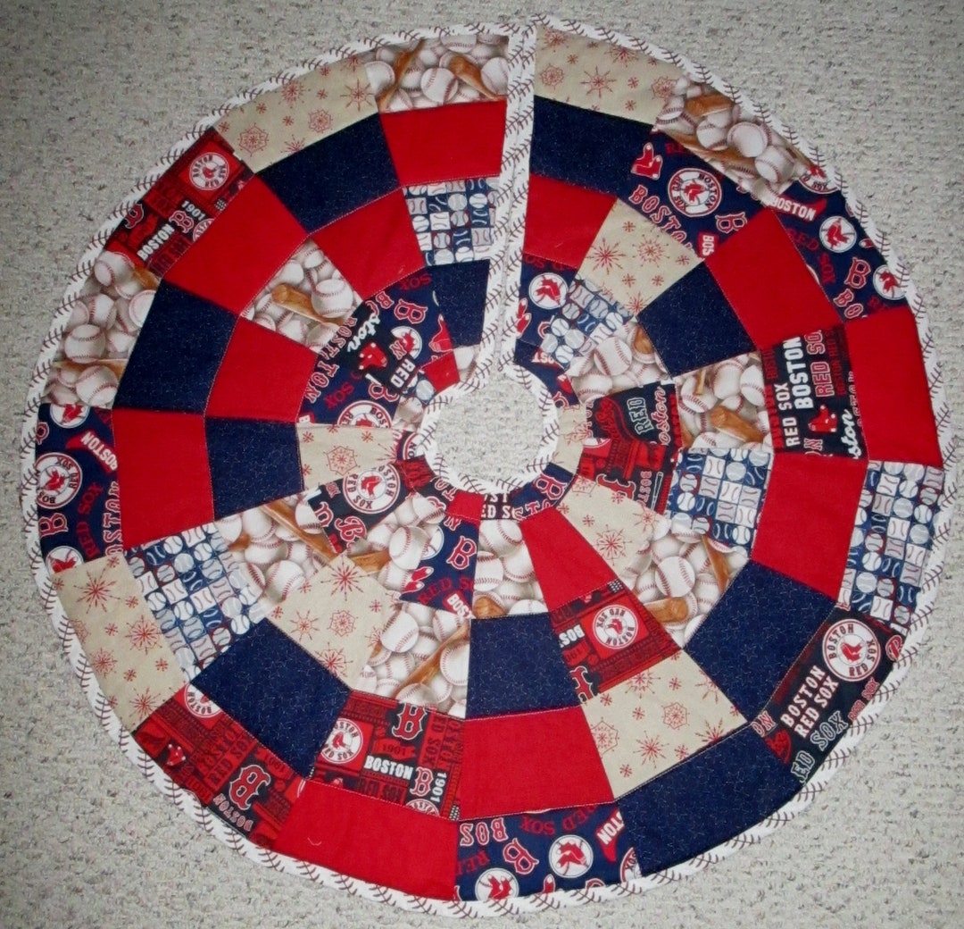 Christmas Tree Skirt 41" Round Quilted Reversible Boston Red Sox ...