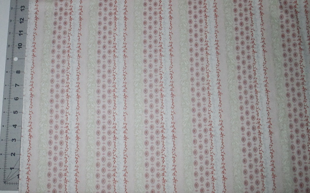 Petit Coeur Floral Pink Rose Beige Jacobean Calico Victorian Stripe 100 ...