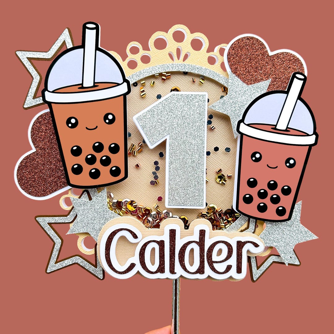 Boba Tea Cake Topper, Bubble Tea Cake Topper, Boba Cake Topper, Kawaii ...