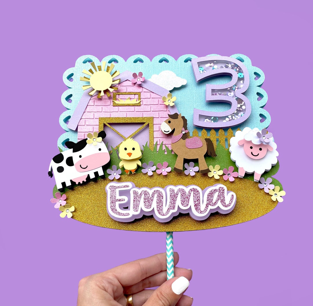 Girl Farm Cake Topper, Farm Girl Birthday, Pink Barn Birthday, Farm ...