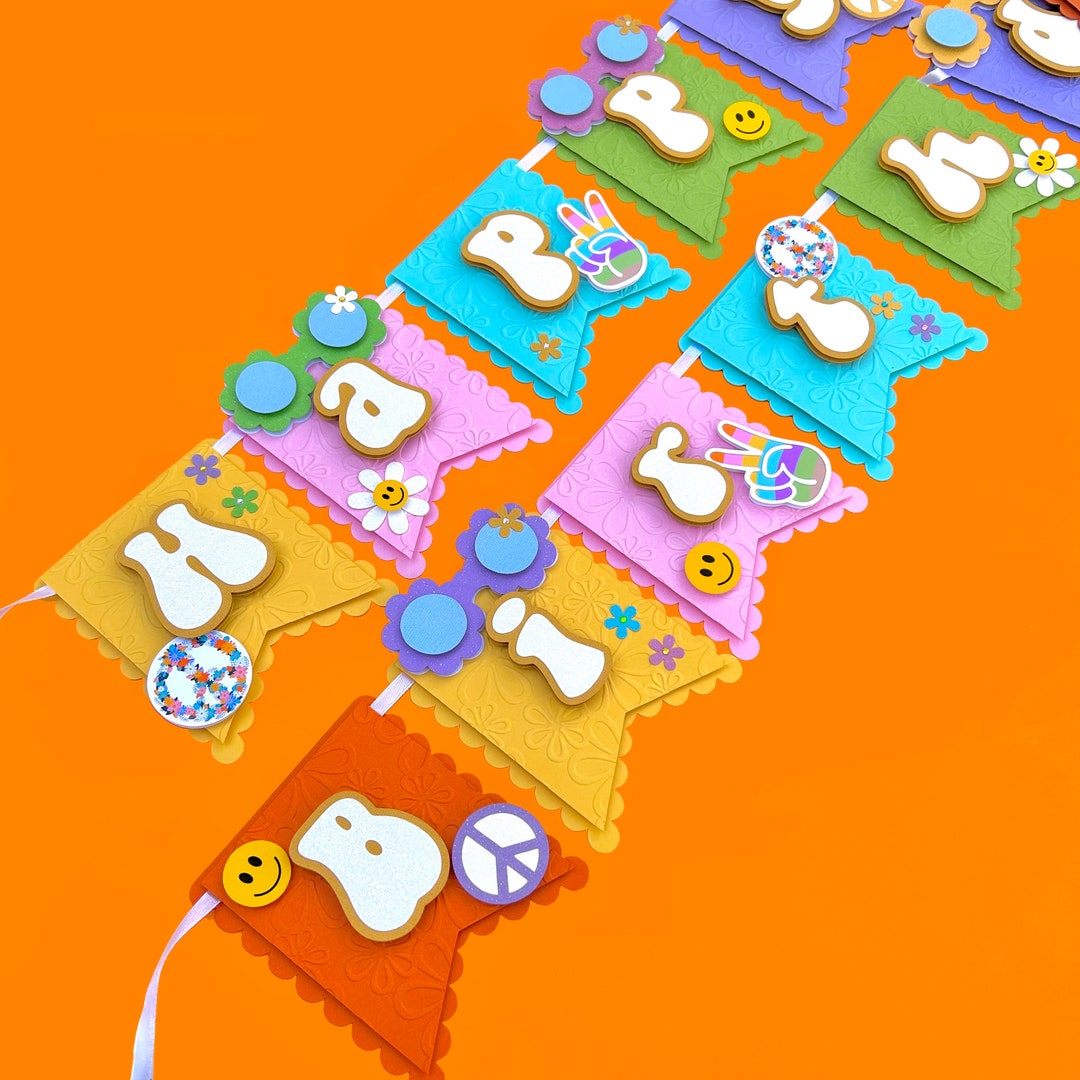 Groovy Happy Birthday Banner, Peace Out Single Digits Banner, Retro ...