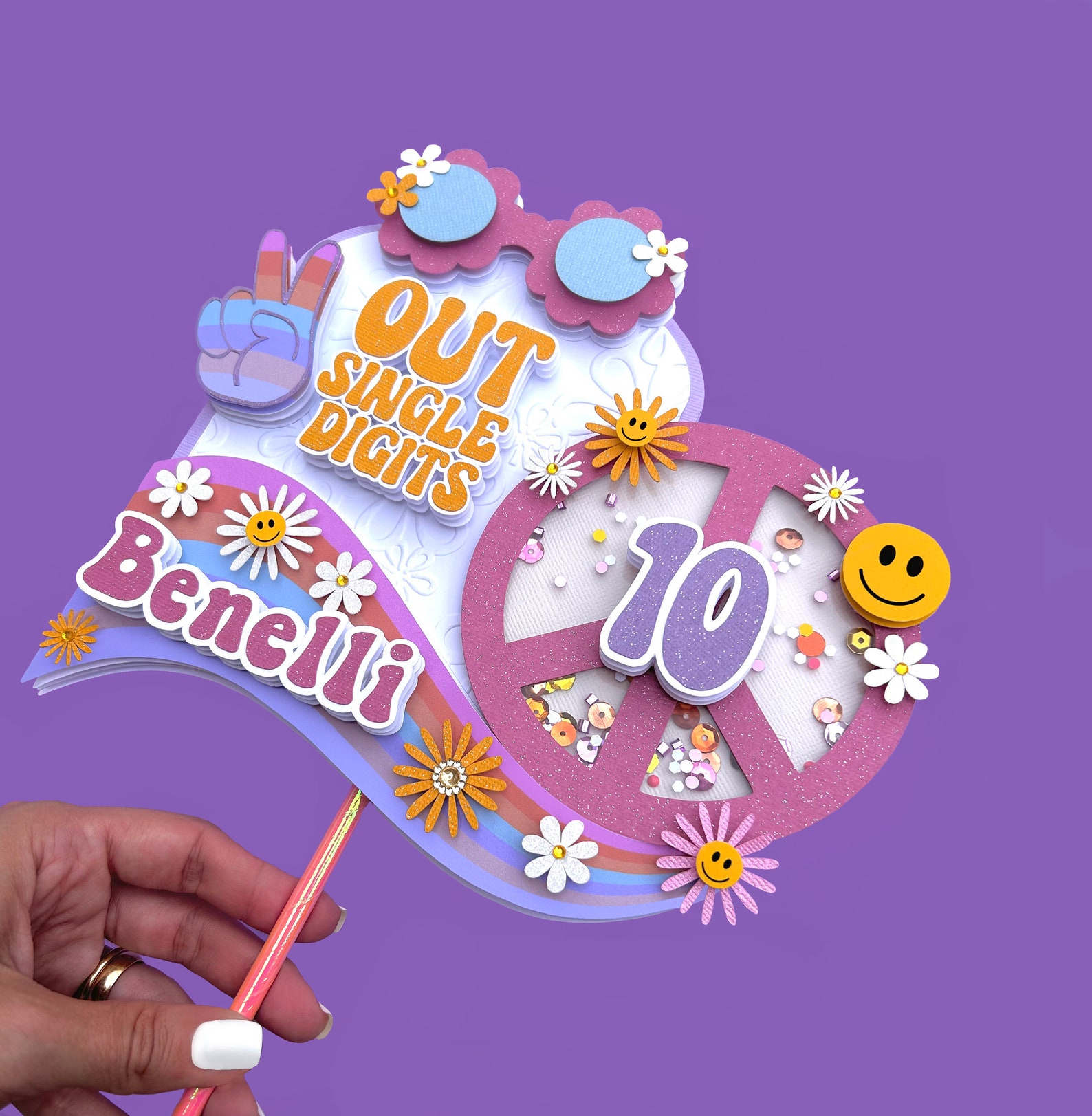 Peace Out Single Digits Cake Topper, Groovy Cake Topper, Groovy 10th ...