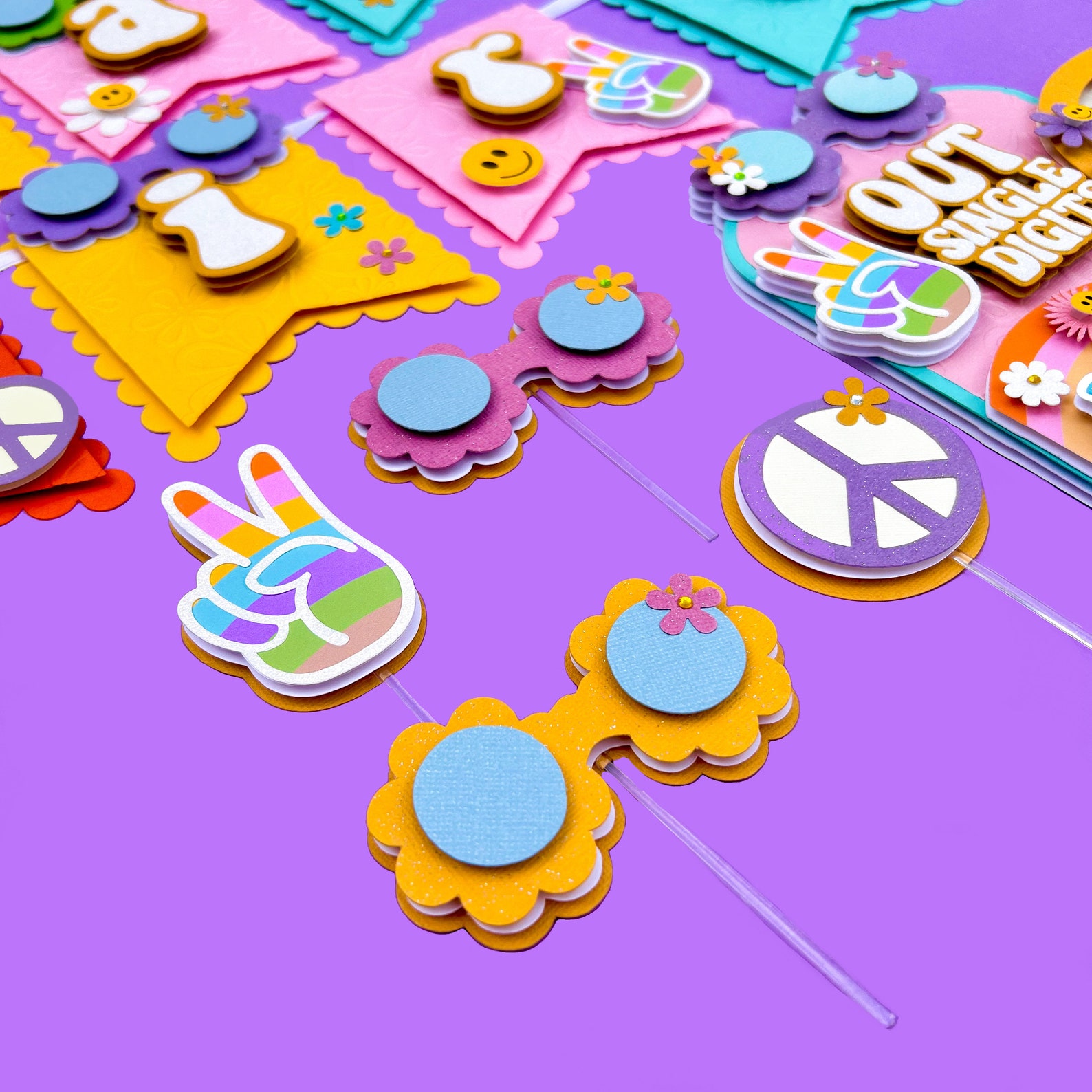 Peace Out Single Digits Cupcake Toppers, Groovy Cupcake Toppers, Groovy ...