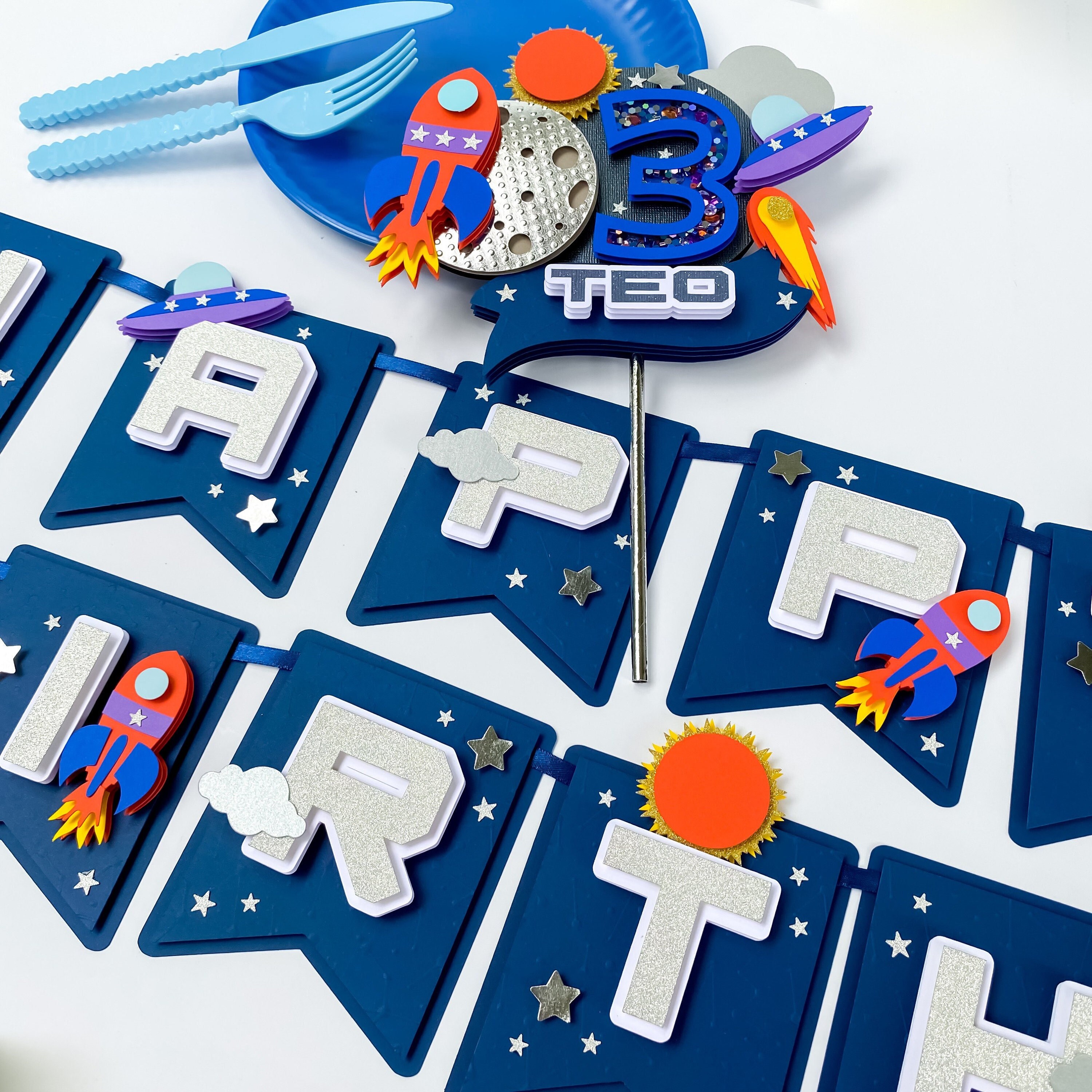 Combo Space Banner, Space Cake Topper, Space Birthday Party, Astronaut ...