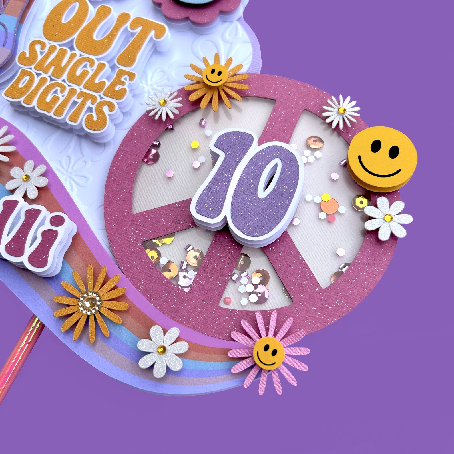Peace Out Single Digits Cake Topper, Groovy Cake Topper, Groovy 10th ...