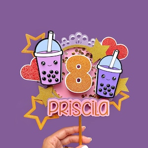 Boba Tea Cake Topper, Bubble Tea Cake Topper, Boba Cake Topper, Kawaii ...