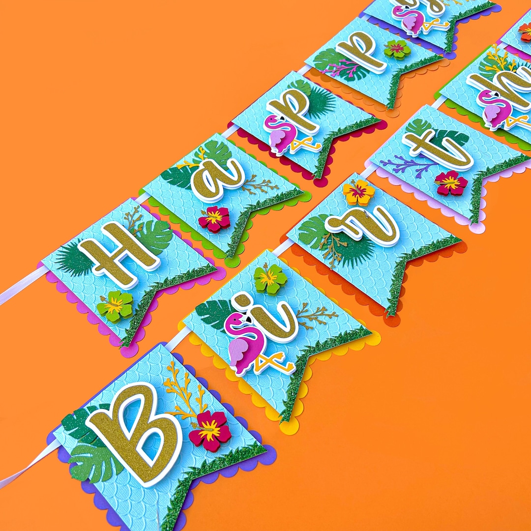 Flamingo Banner, Flamingo Happy Birthday Banner, Tropical Birthday ...