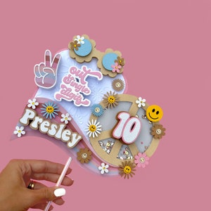 Groovy Happy Birthday Banner, Peace Out Single Digits Banner, Retro ...