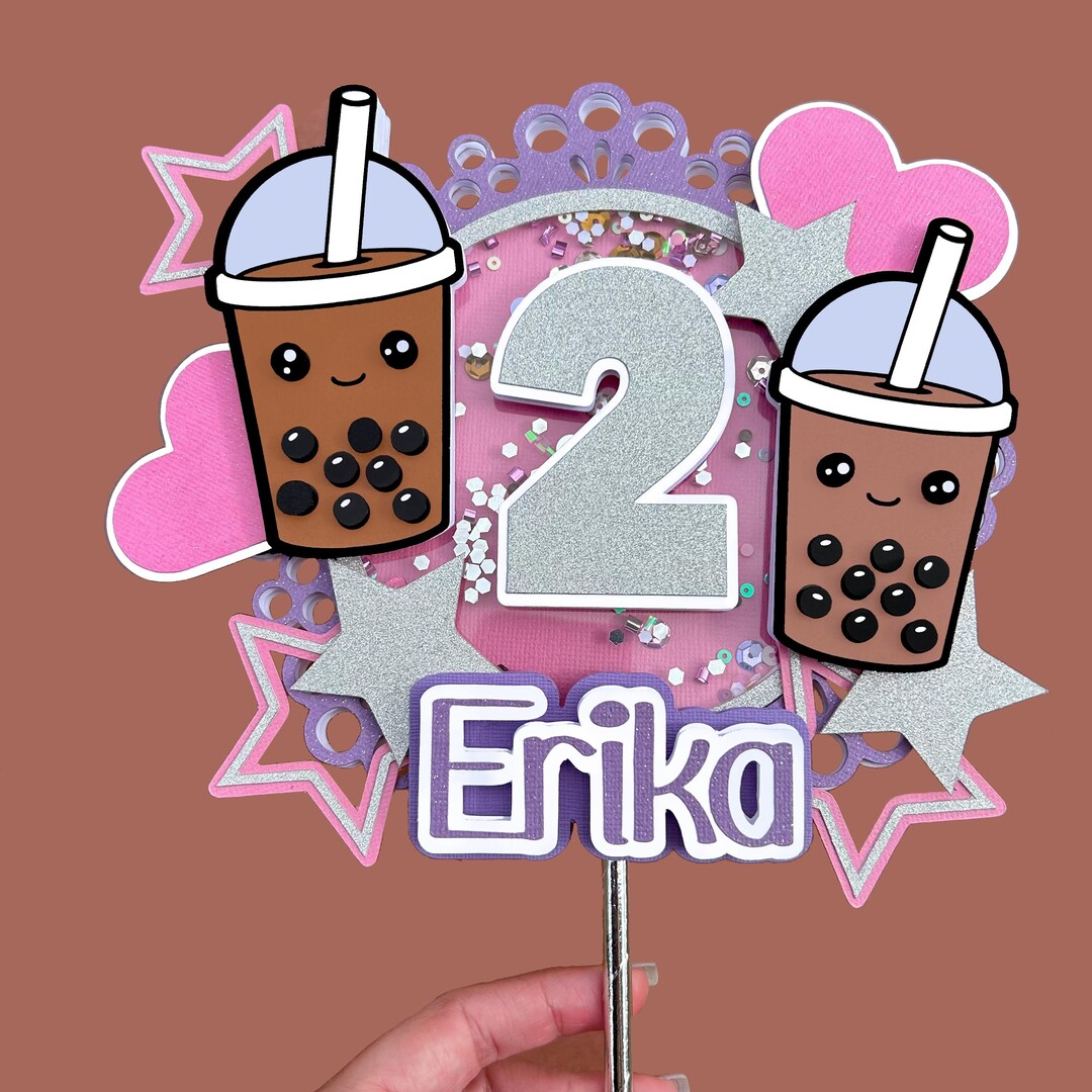 Boba Tea Cake Topper, Bubble Tea Cake Topper, Boba Cake Topper, Kawaii ...