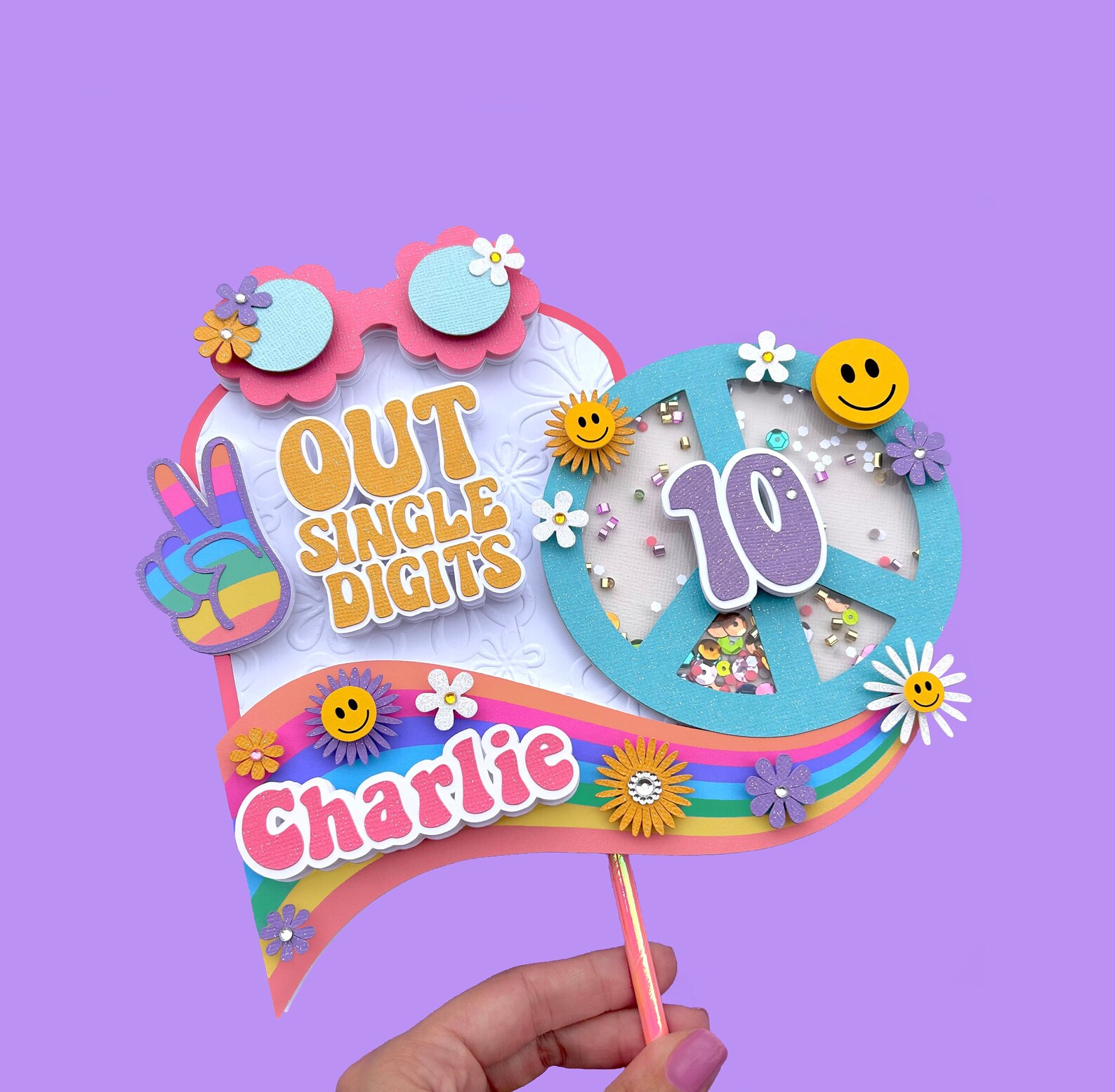 Peace Out Single Digits Cake Topper, Groovy Cake Topper, Groovy 10th ...
