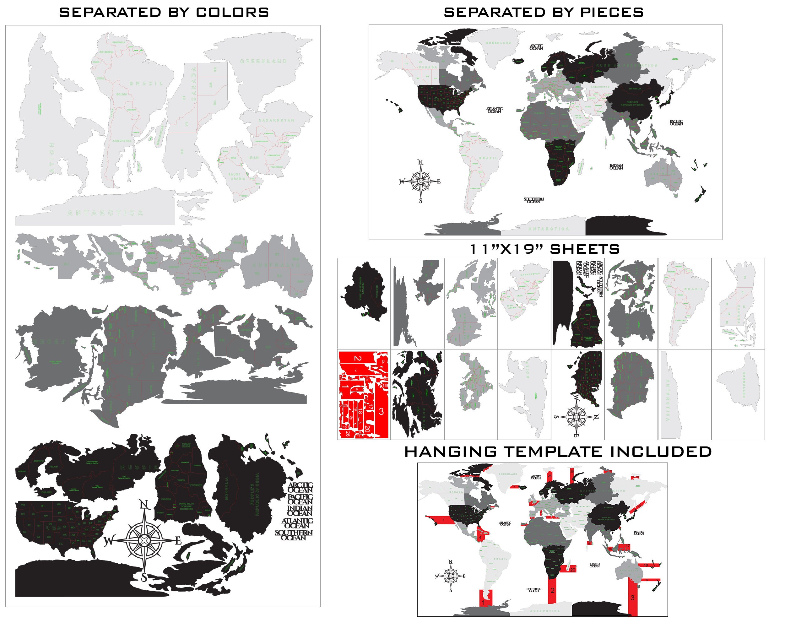 Mapa del mundo archivo de corte láser SVG EPS DXF cdr - Etsy España