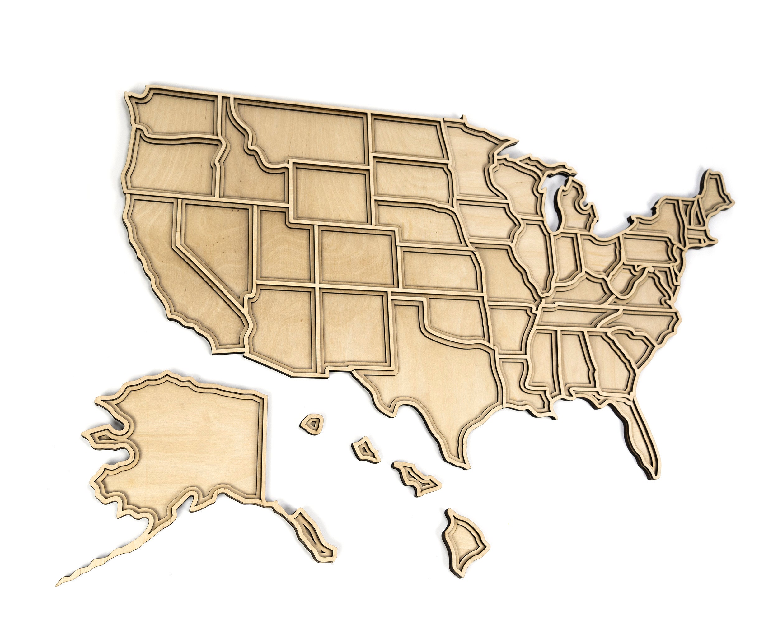 Map of USA Contour, Laser Cut File, 3 Layers, SVG, EPS, Dxf, Cdr, Pdf ...