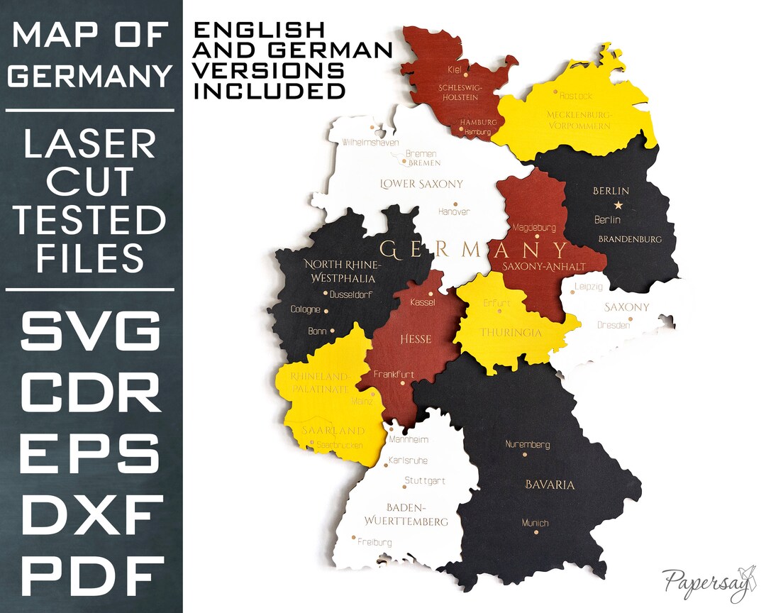 Map of Germany 3D, Laser Cut File, SVG, EPS, Dxf, Cdr, Pdf ...