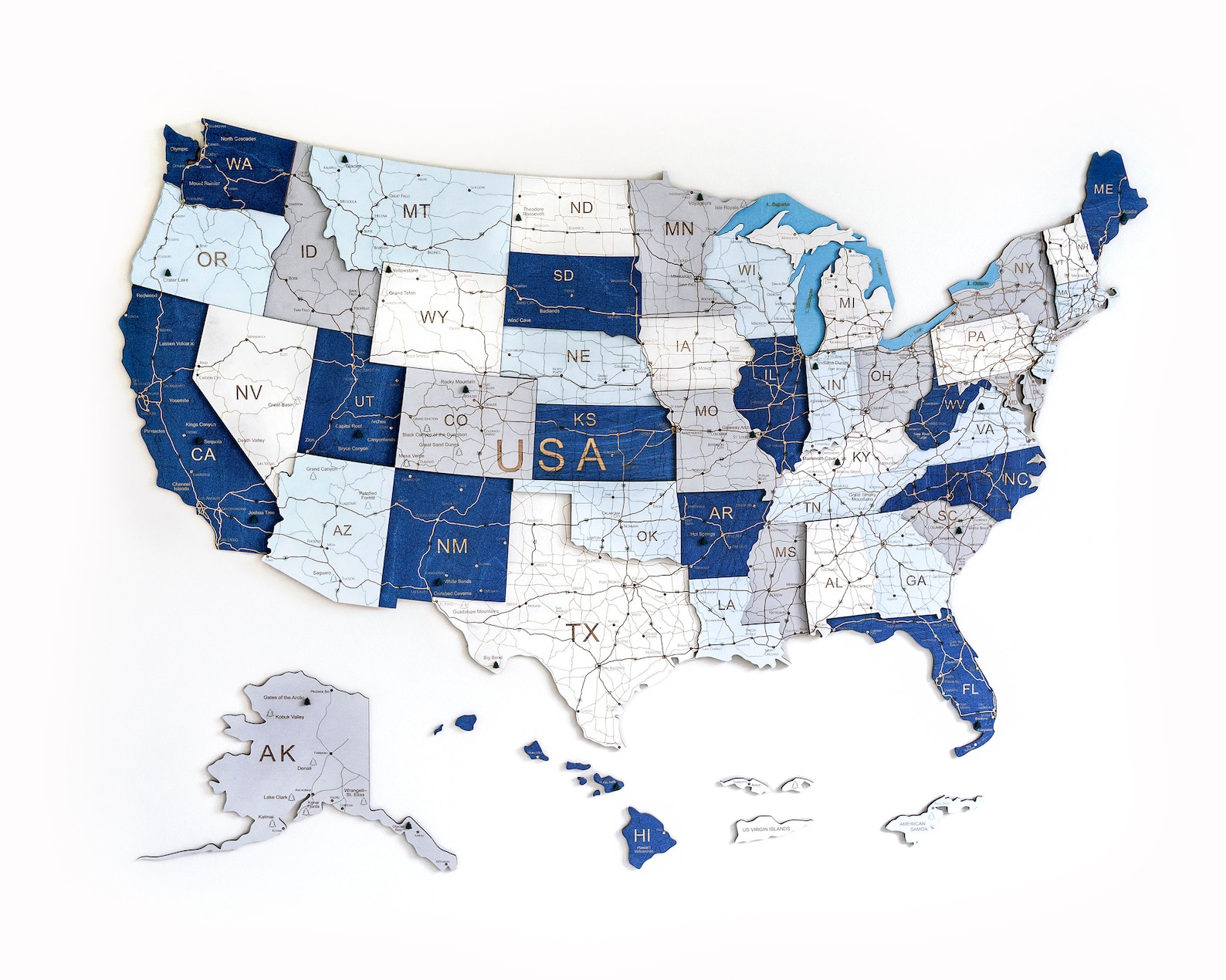 Map of USA With National Parks Cities and Roads, Laser Cut File, SVG ...