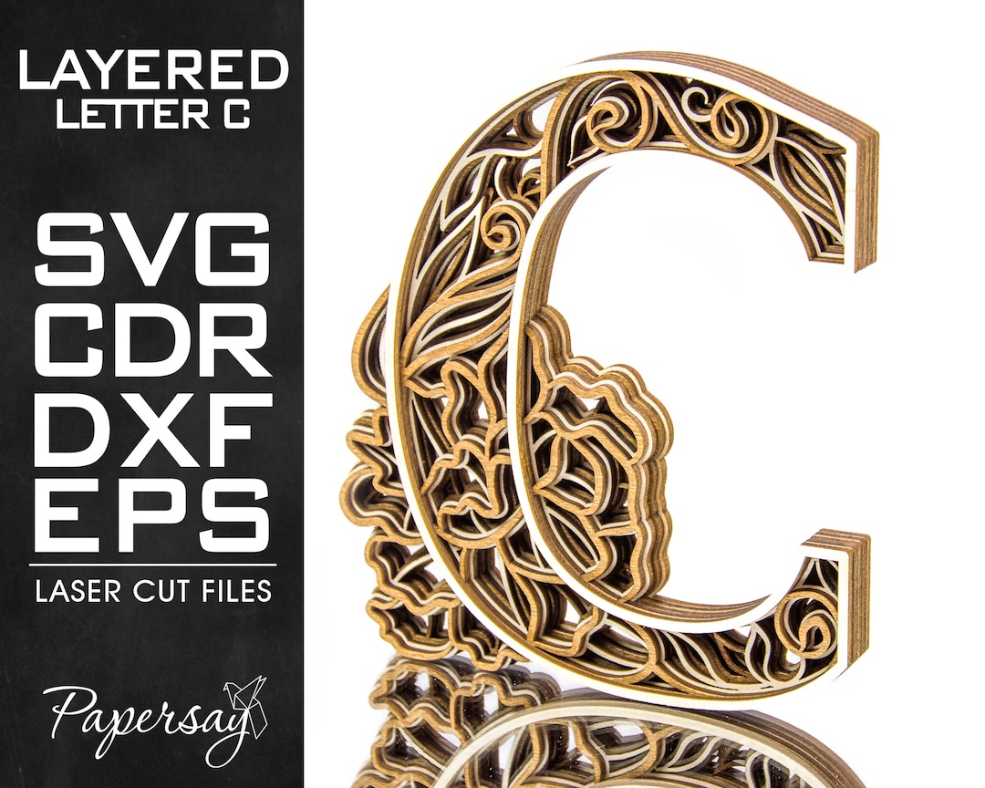 Layered Letter C, Monogram C, SVG, EPS, DXF, Cdr, Multilayered Floral ...