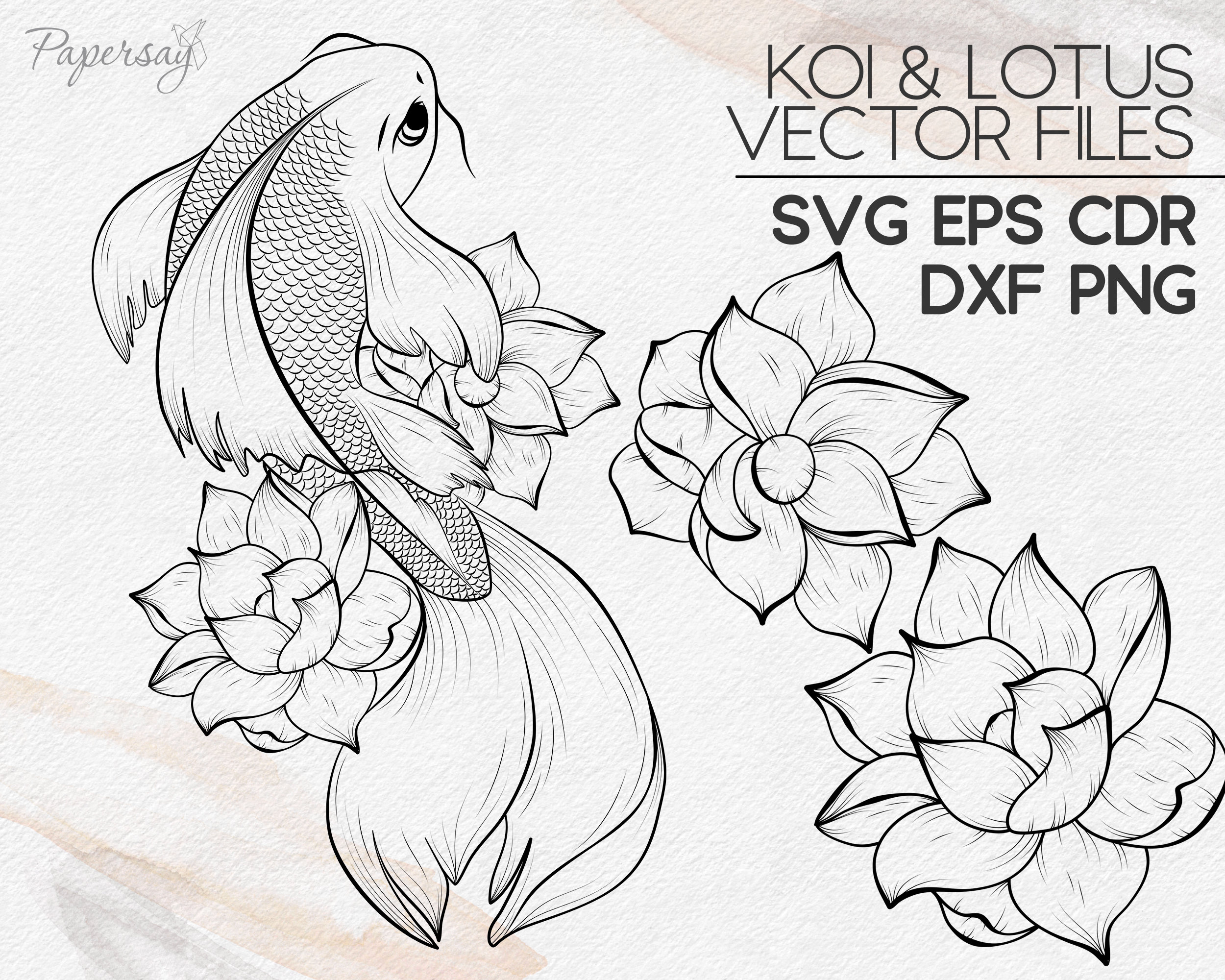 Koi Fish And Lotus Flower Drawing