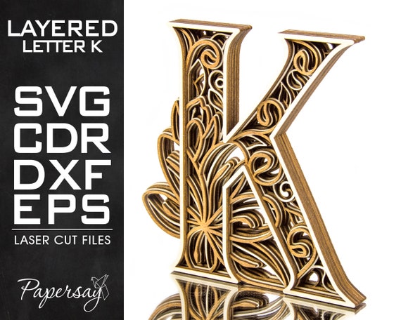 Layered Letter K Monogram K SVG EPS DXF Cdr Multilayered | Etsy Canada