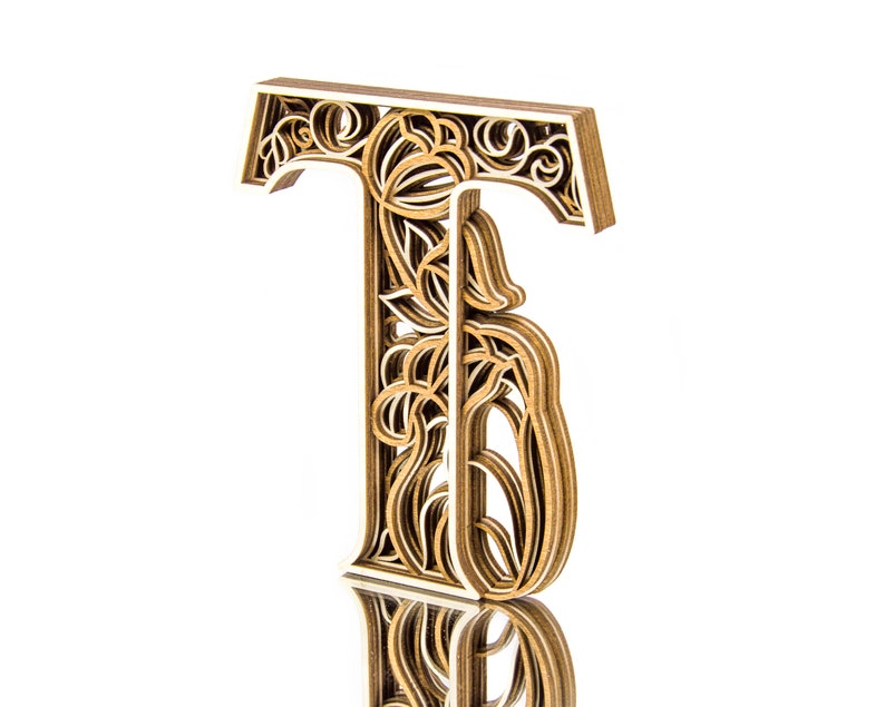Layered Letter T, Monogram T, SVG, EPS, DXF, Cdr, Multilayered Floral ...