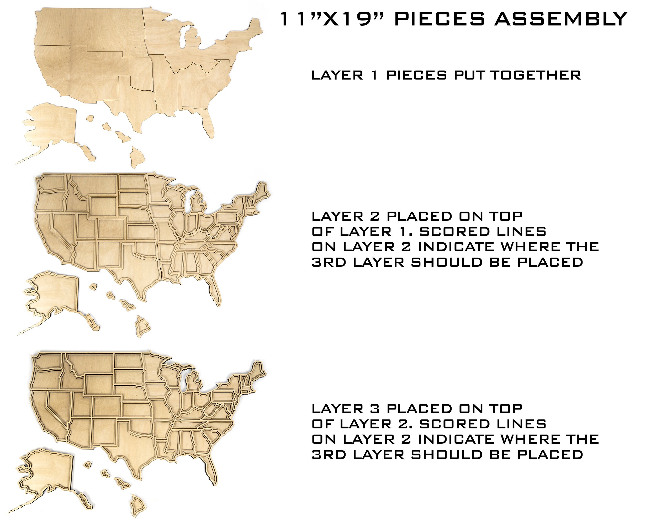 Map of USA Contour Laser Cut File 3 Layers SVG EPS Dxf - Etsy