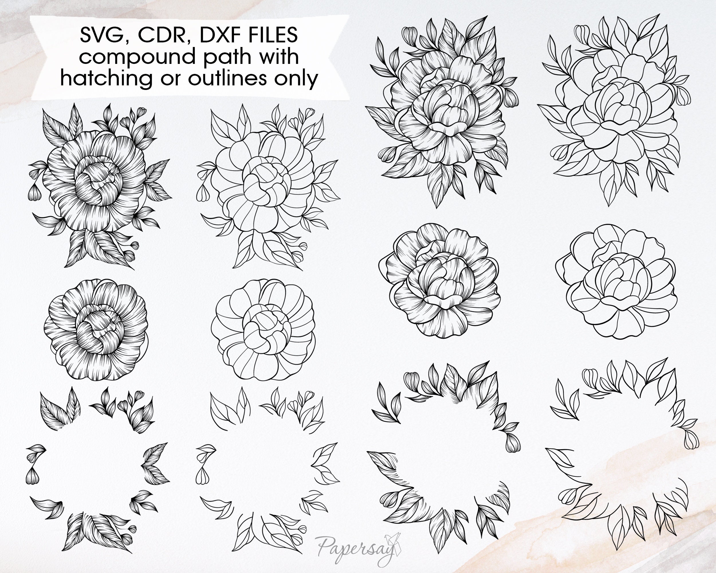 Peony Vector Set SVG EPS CDR Dxf Png Flowers Clip Art - Etsy Canada