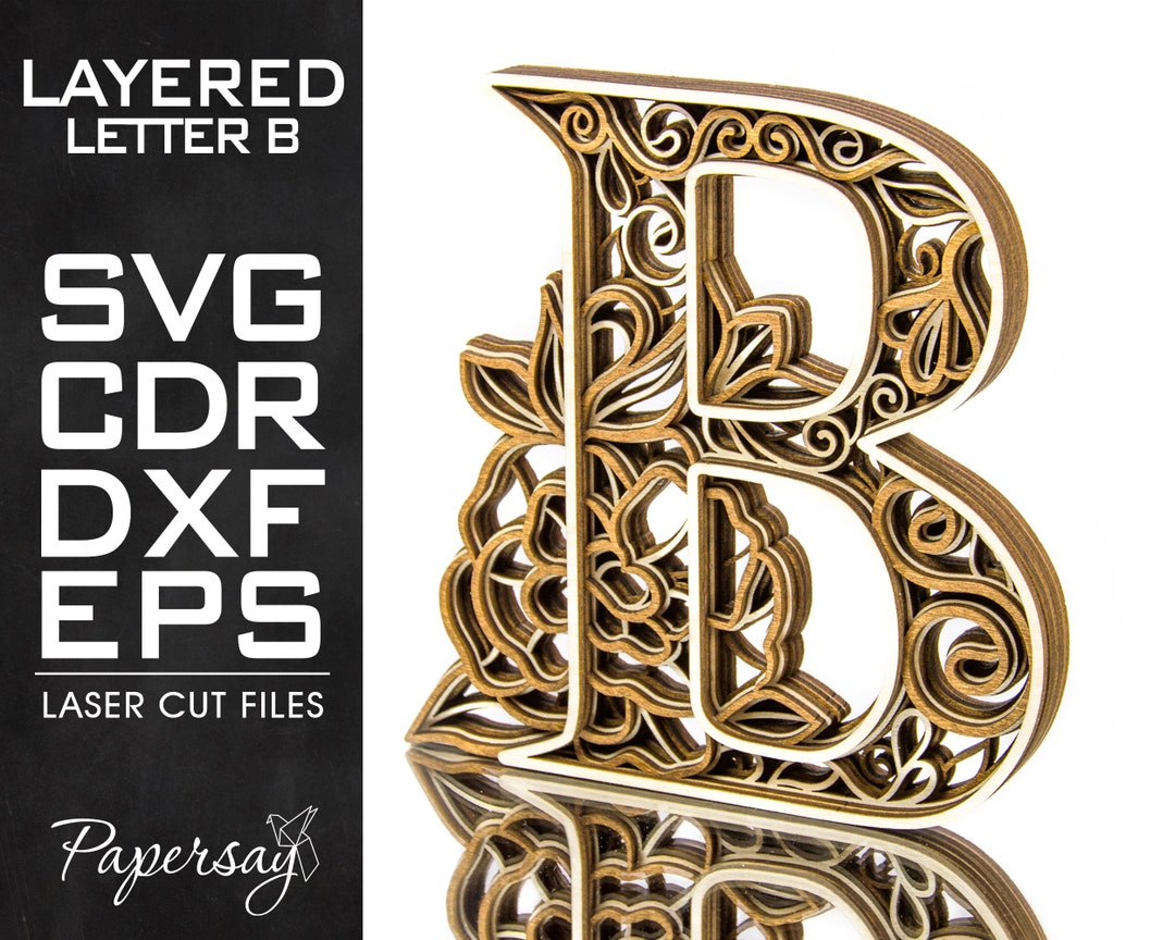 Layered Letter B, Monogram B, SVG, EPS, DXF, Cdr, Multilayered Floral ...