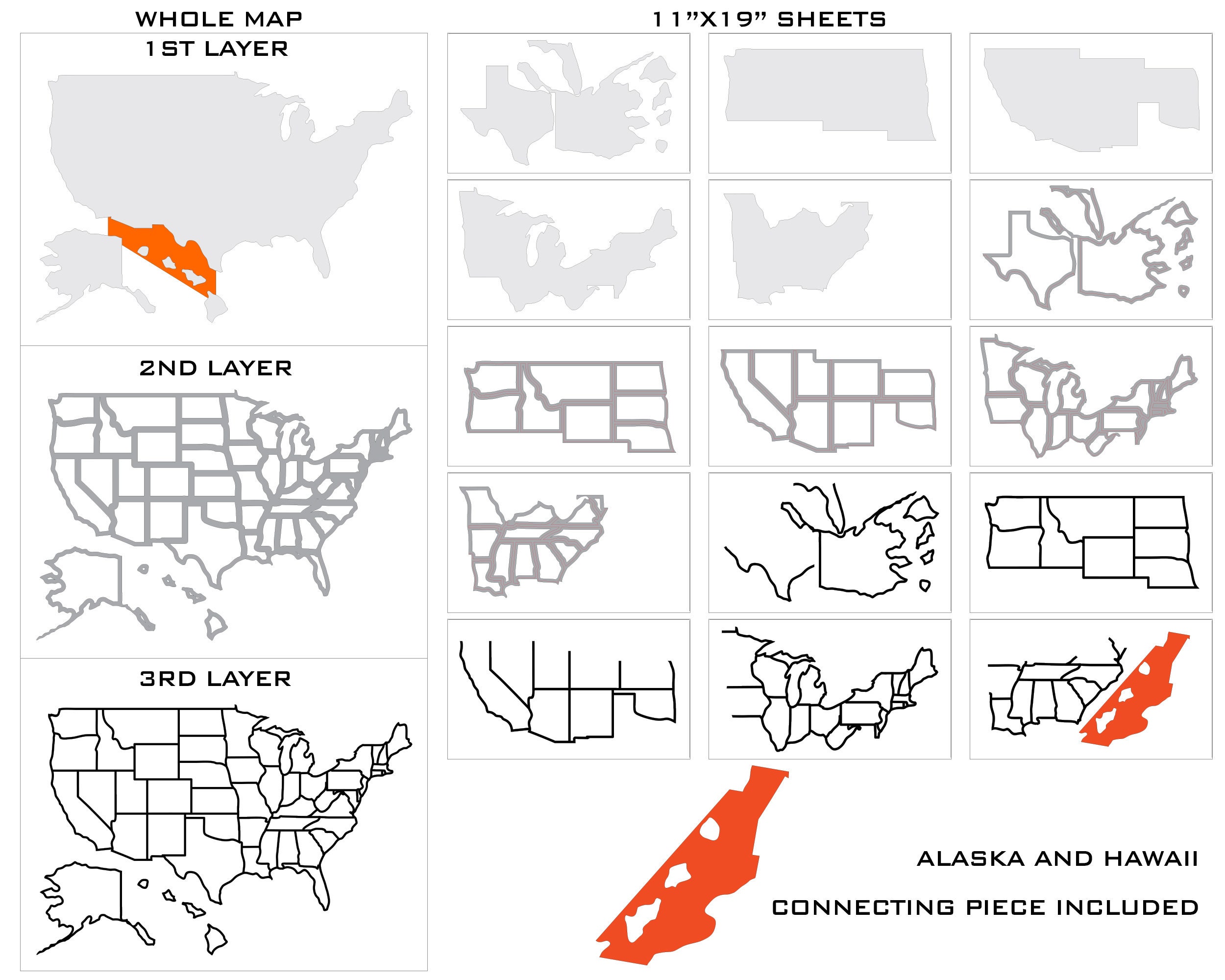 Map of USA Contour Laser Cut File 3 Layers SVG EPS Dxf - Etsy