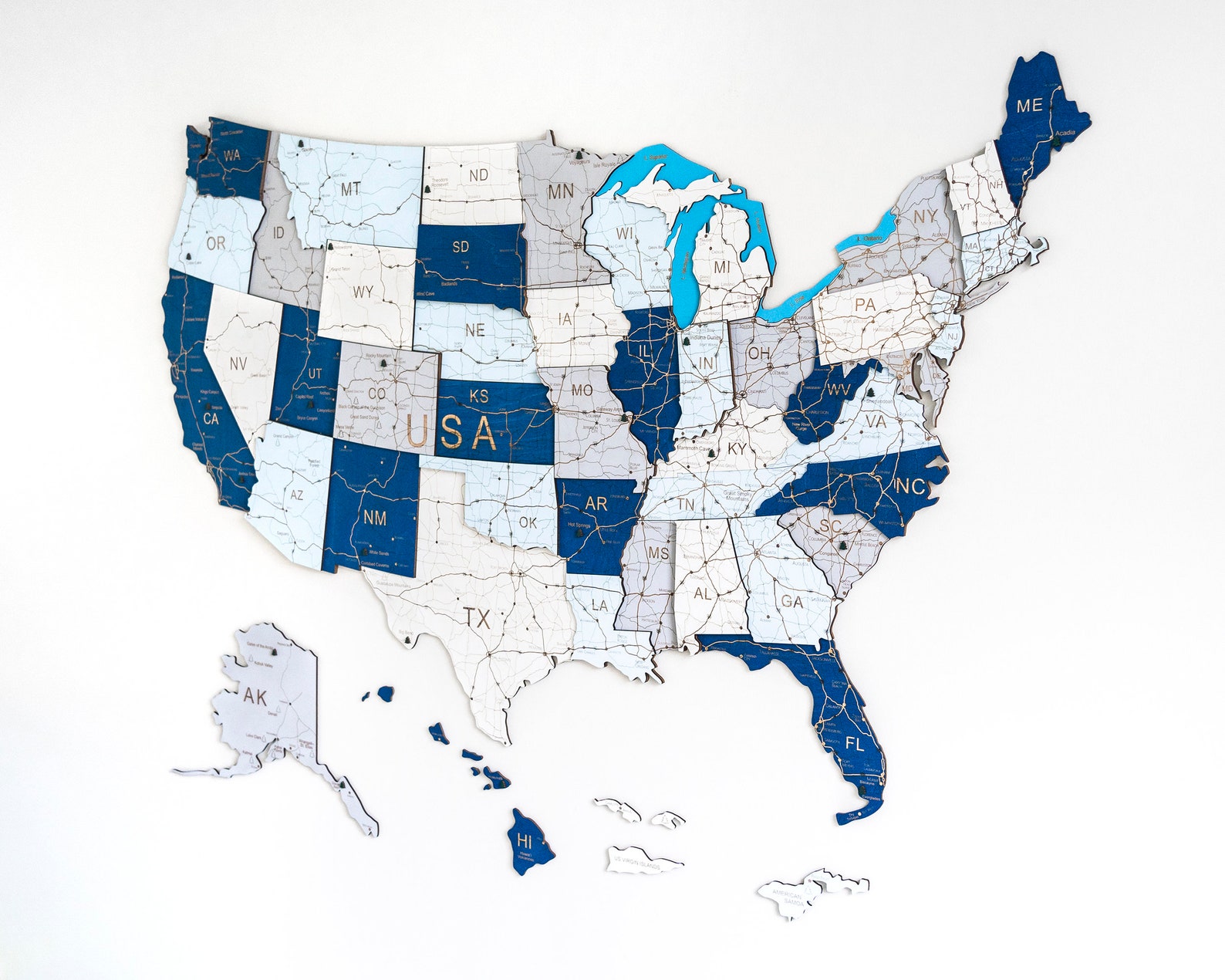 Map of USA With National Parks Cities and Roads, Laser Cut File, SVG ...