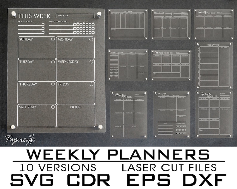 Weekly Planners 10 Versions Digital Files SVG EPS CDR - Etsy Canada