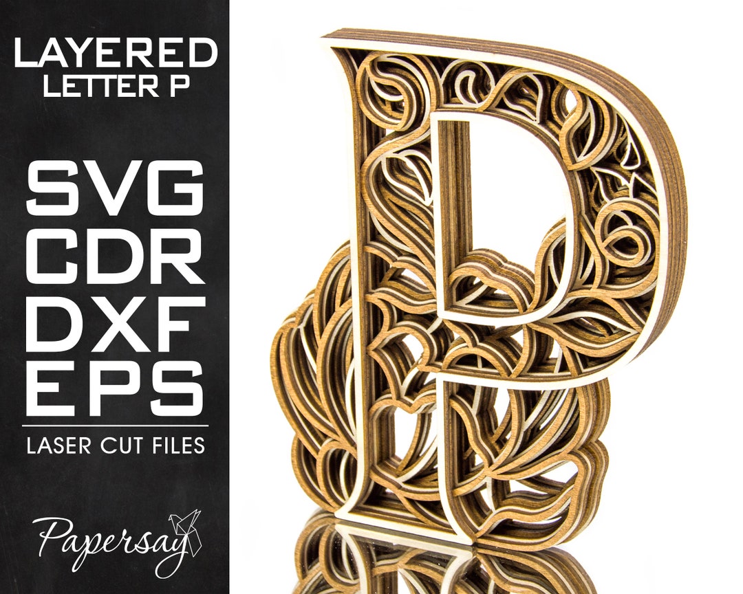 Layered Letter P, Monogram P, SVG, EPS, DXF, Cdr, Multilayered Floral ...