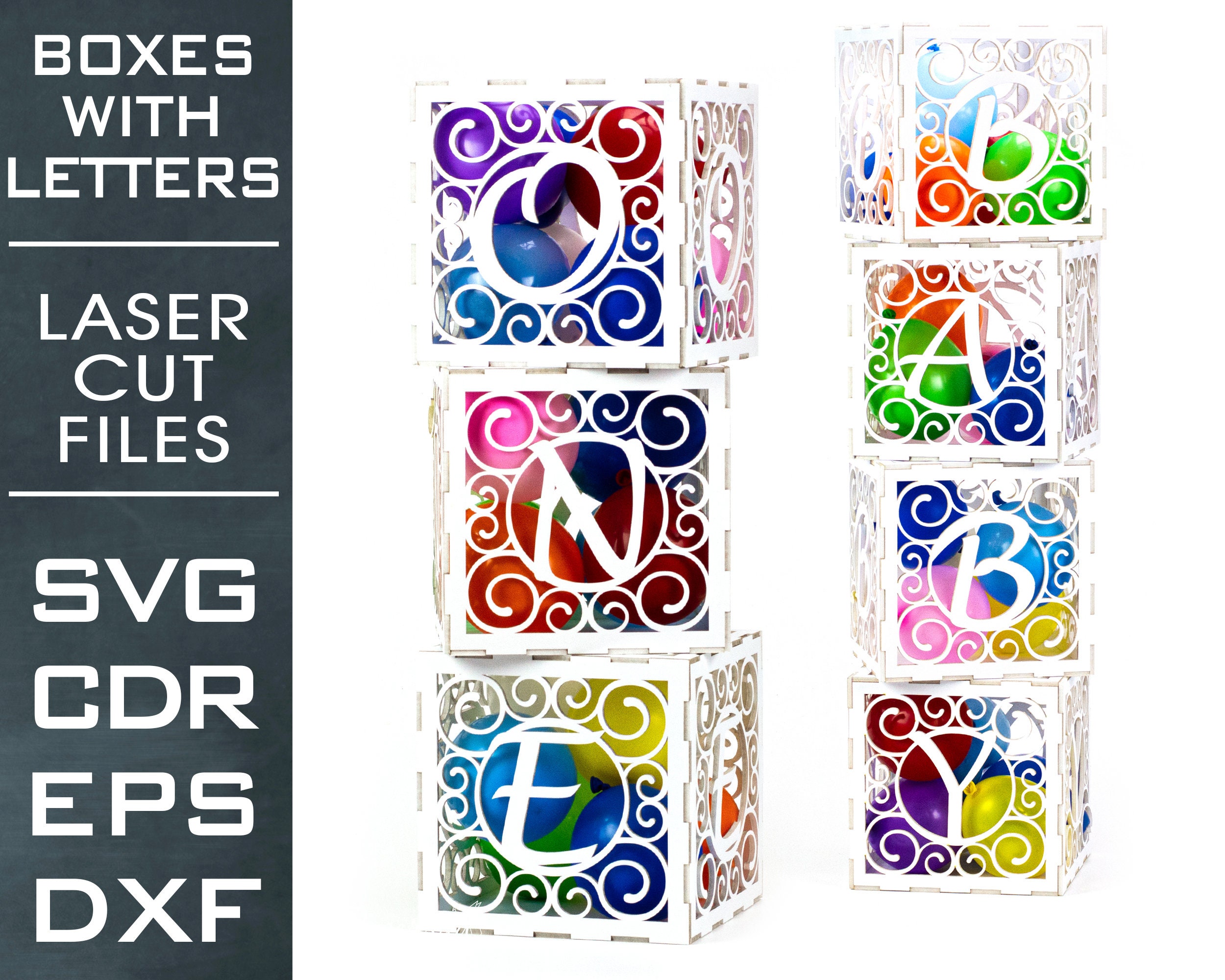 Boxes With Letters and Numbers Laser Cut File SVG EPS DXF - Etsy