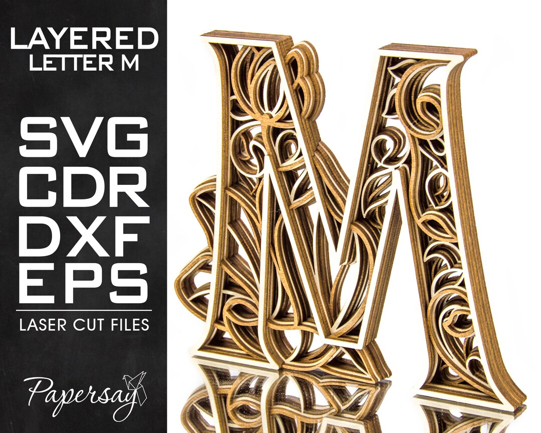 Layered Letter M, Monogram M, SVG, EPS, DXF, Cdr, Multilayered Floral ...