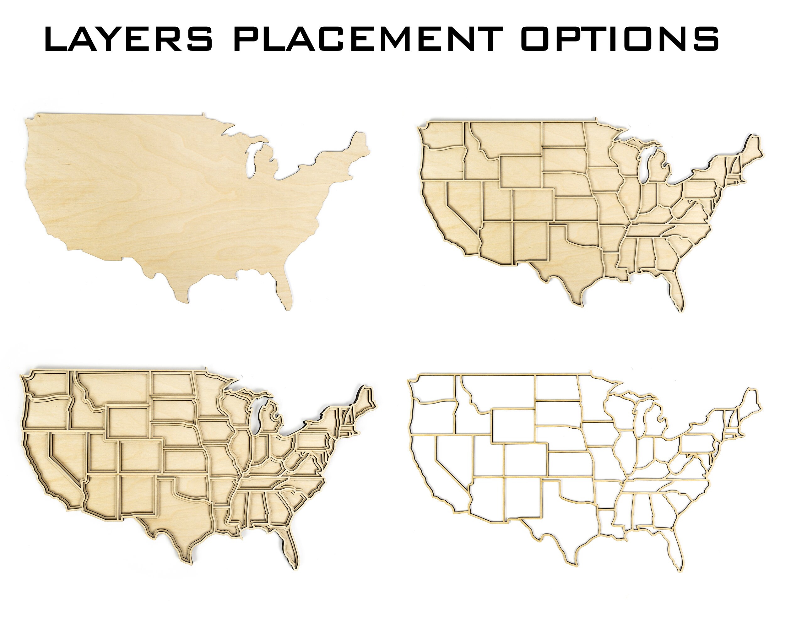 Map of USA Contour, Laser Cut File, 3 Layers, SVG, EPS, Dxf, Cdr, Pdf ...
