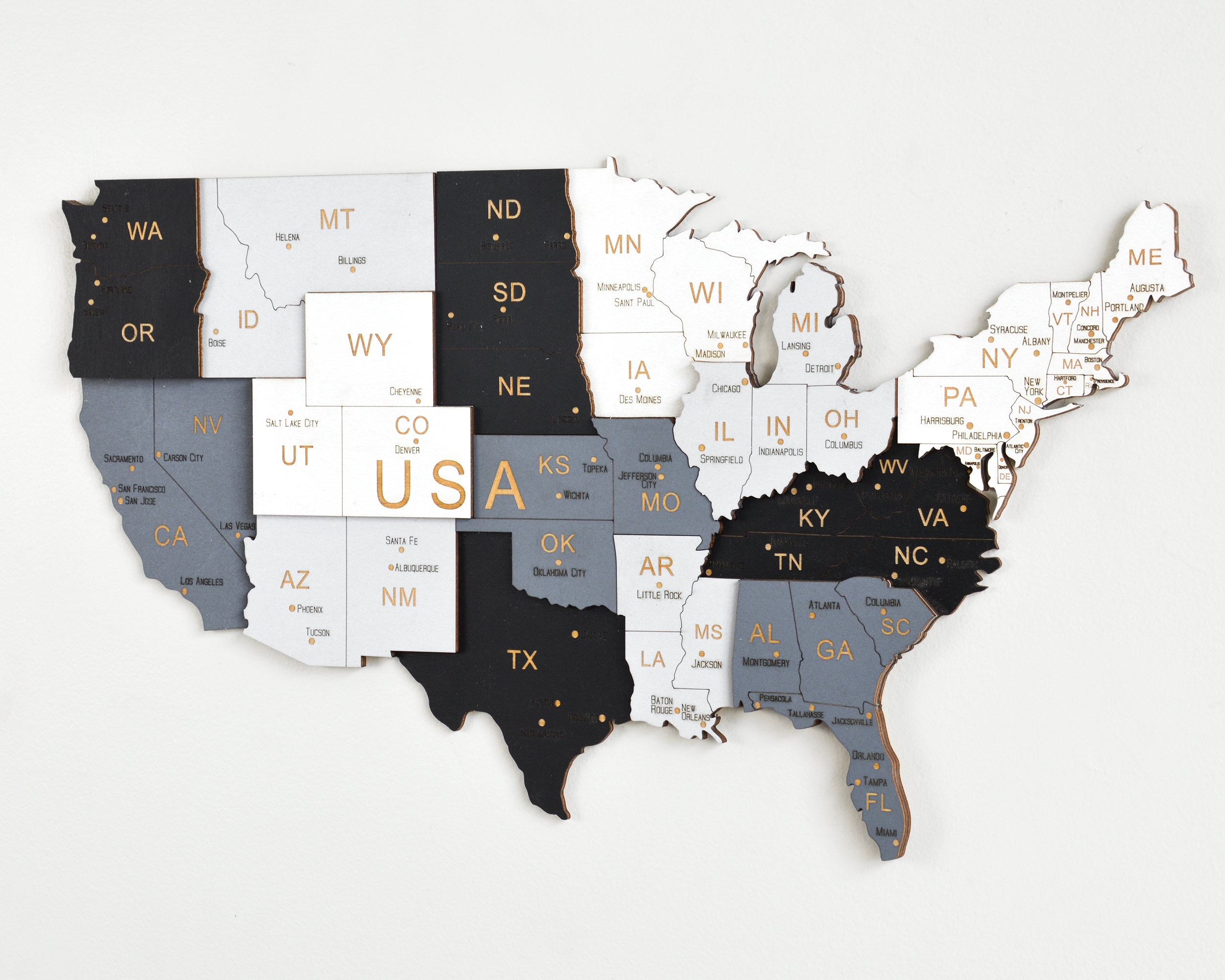 Map of USA 3D, Laser Cut File, SVG, EPS, Dxf, Cdr, Pdf, Multilayered ...